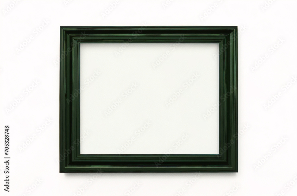 Realistic empty green picture frame. Poster in the frame on the wall ...