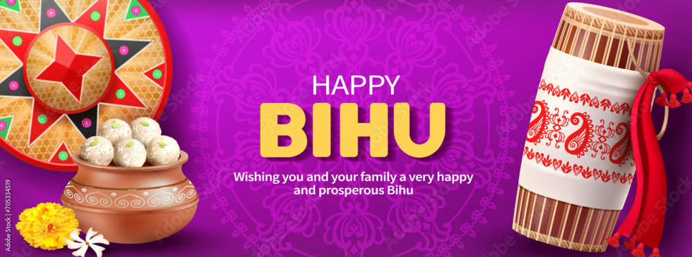 Vecteur Stock Greeting banners with drum (dhol, onoinya) decorated with ...