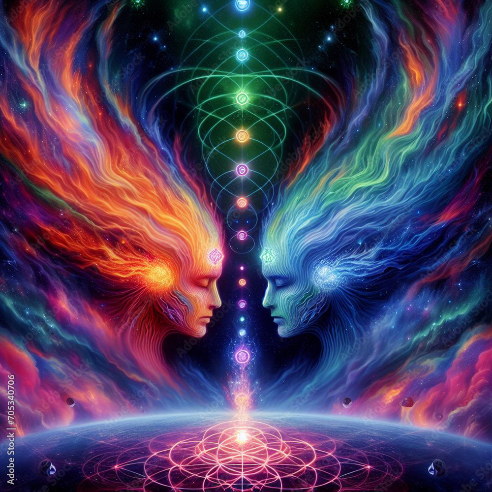 Twin flame couple. Soulmates. The concept of magical, esoteric, tantric ...