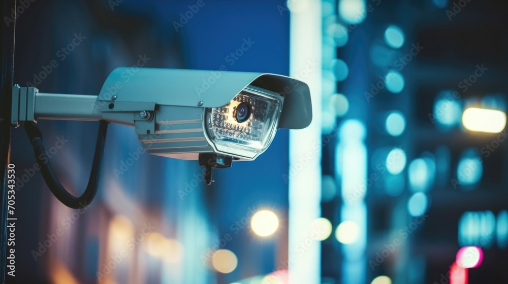Closeup of a smart surveillance camera with infrared sensors for night ...