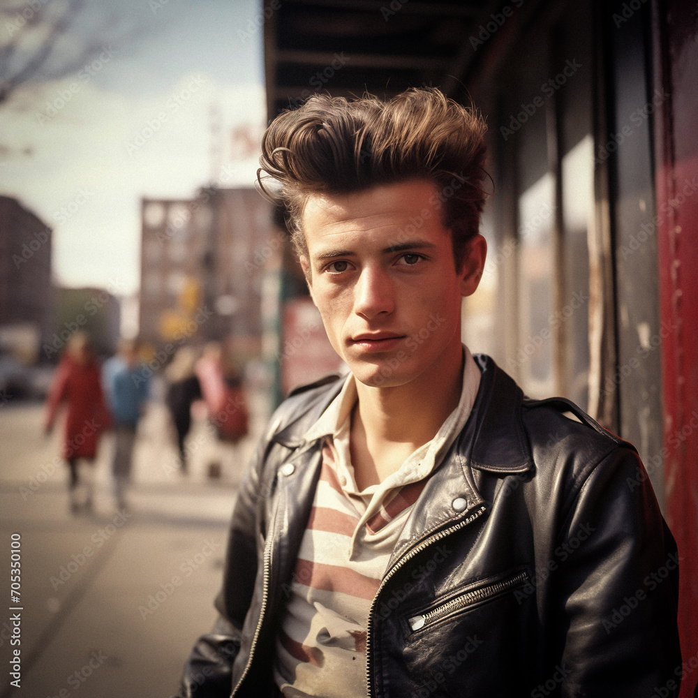 AI-Generated Portrait of a 1950s-60s Rocker Greaser in a Black Jacket ...