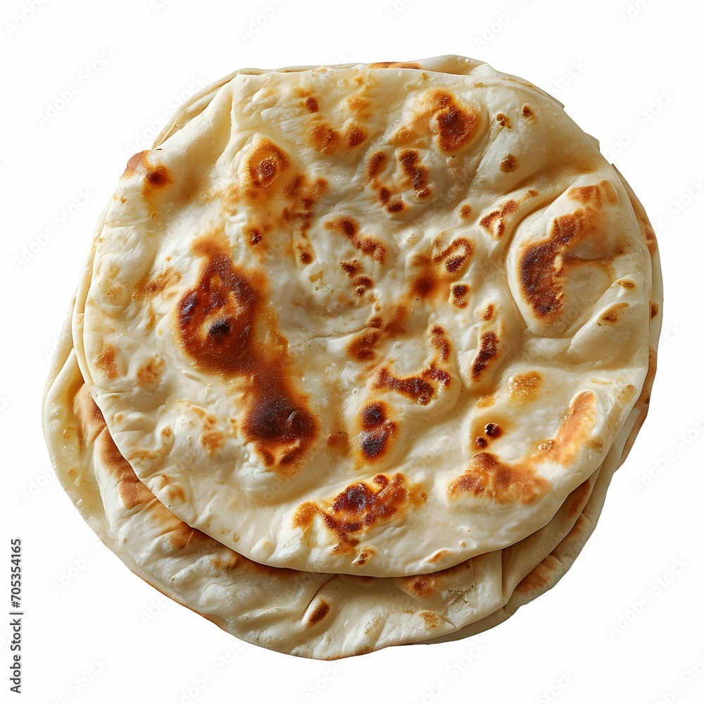 Flaky and delicious roti canai, a popular Malaysian flatbread, isolated ...