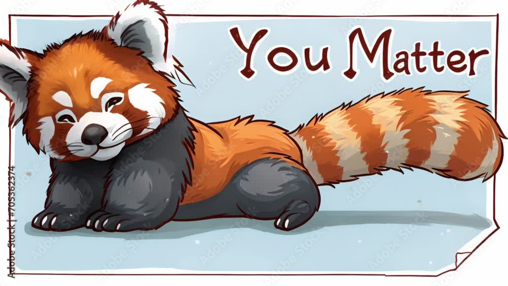 You Matter. Cute Cartoon Red Panda with Heart Confetti on Stationary ...