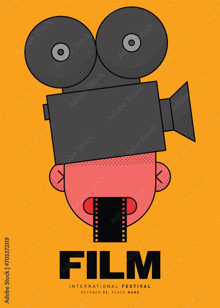 Movie and film festival poster template design with vintage retro ...