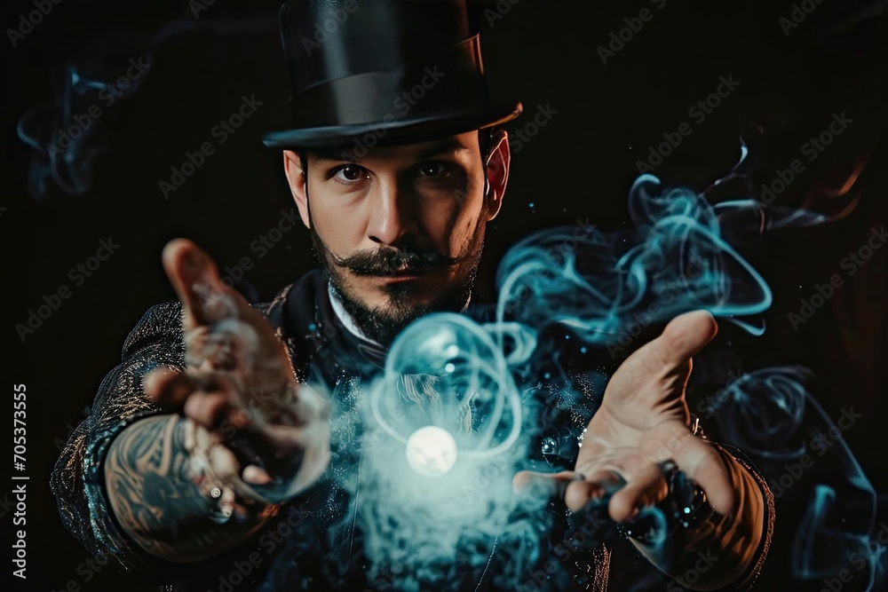 Model as a charismatic magician performing a magic trick With mystical ...