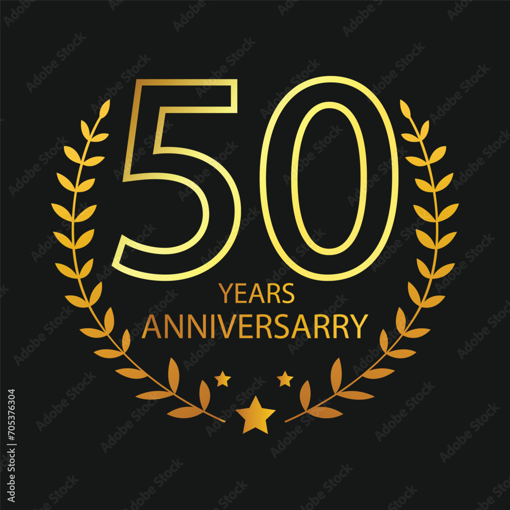 50 years gold anniversary celebration simple logo, isolated on black ...