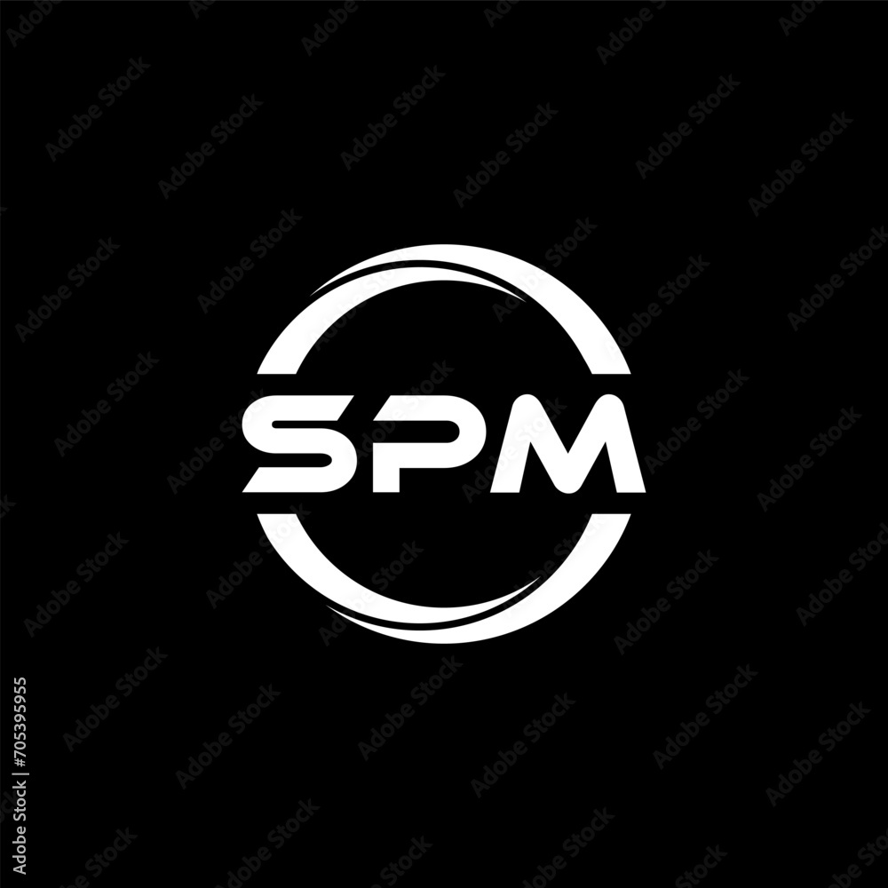 SPM letter logo design with black background in illustrator, cube logo ...