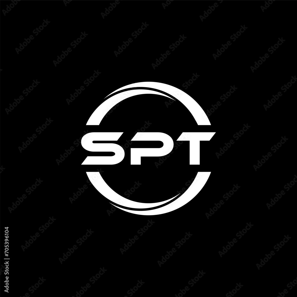 SPT letter logo design with black background in illustrator, cube logo ...