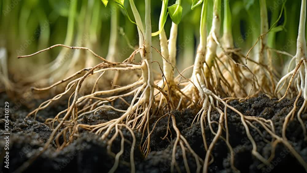 Vidéo Stock An upclose look at a plants root system, where beneficial ...