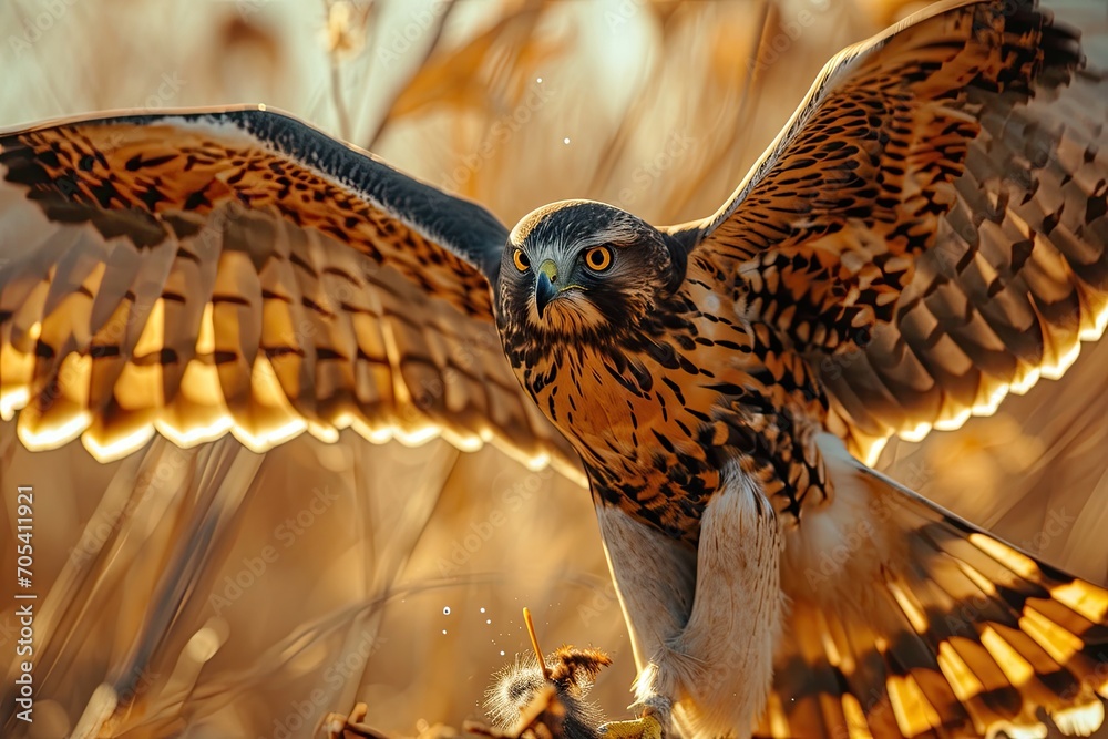 Northern Harrier flying with flapping wings while stalking its prey AI ...