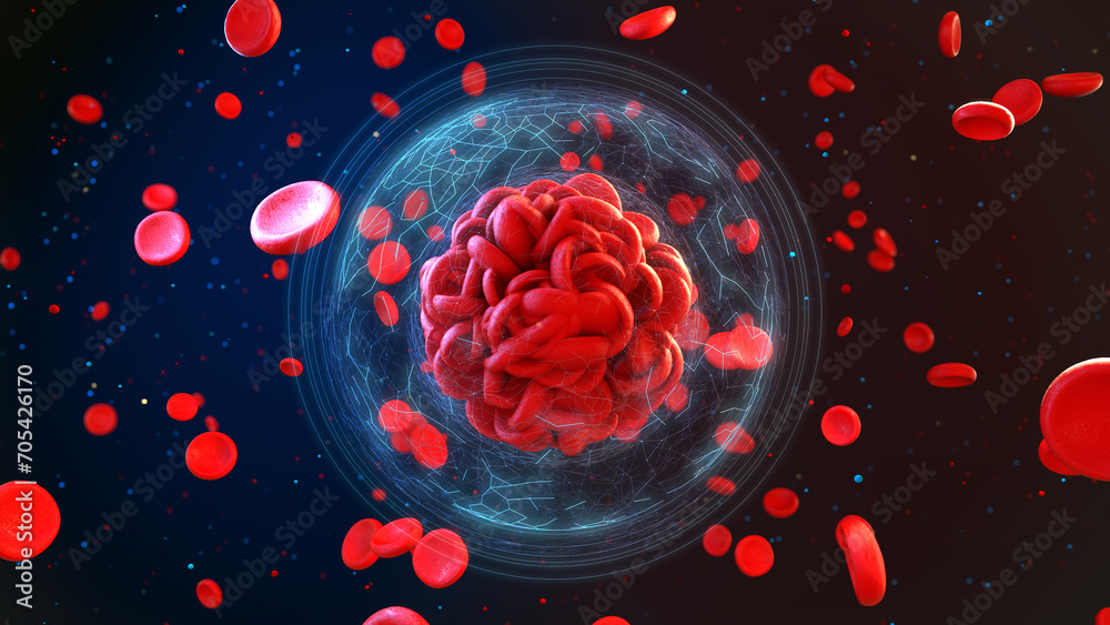 Blood cells are grouped together and protected by a shield. red blood ...