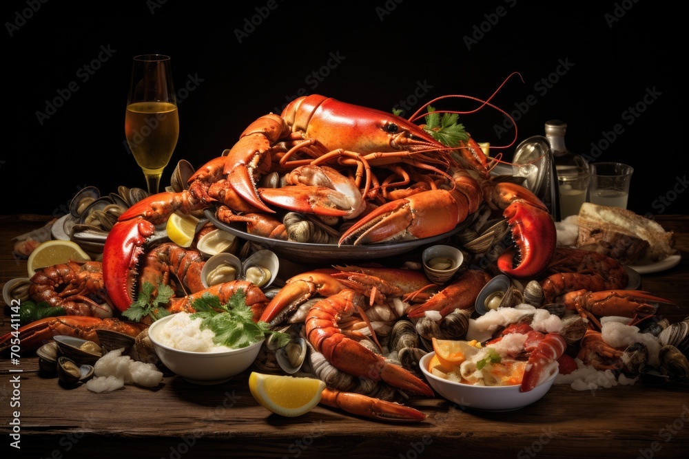 A table is adorned with a plate filled with delectable lobsters and ...