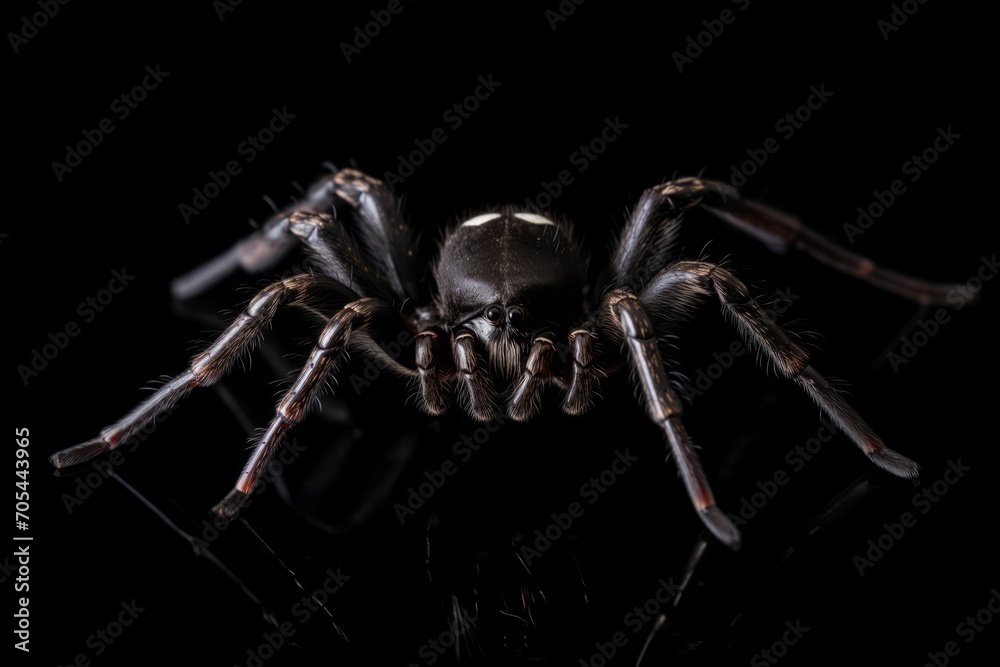A spider, its thorax distinct and exoskeleton chelicerae-like, rests on ...