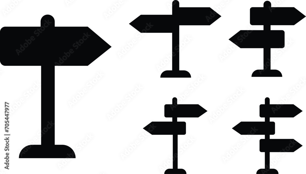 Traffic direction boards icons Set. Street signpost fill vectors on ...