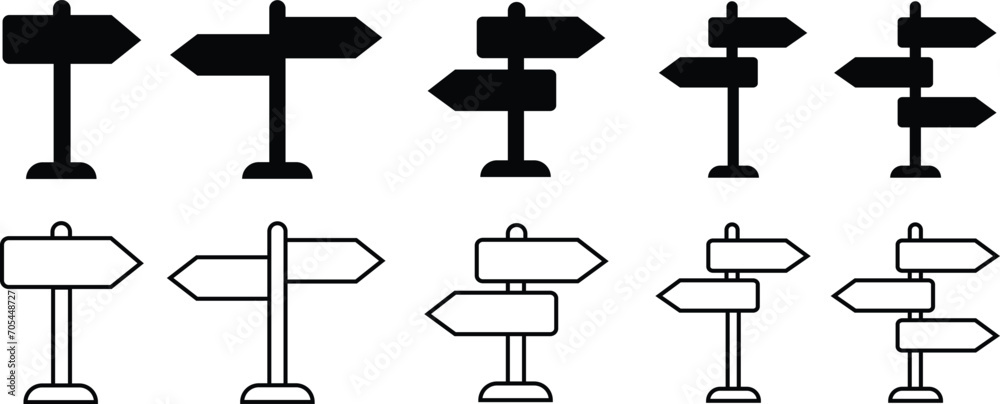 Traffic direction boards icons Set. Street signpost Flat vectors stock ...