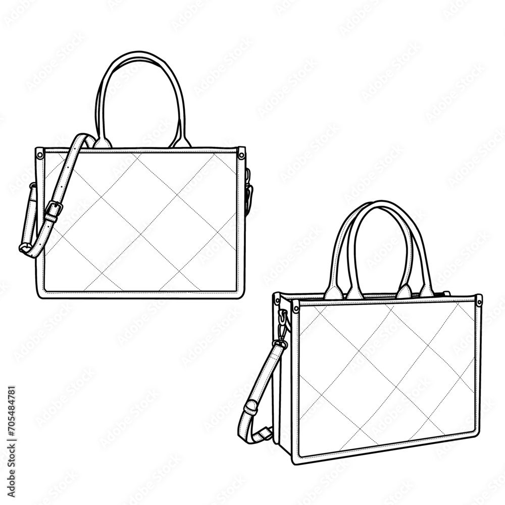 Women's handbags. Top handle bag flat sketch fashion illustration ...