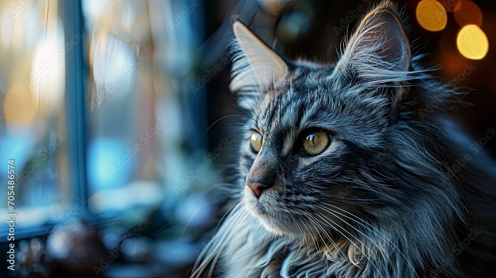 Sitting Long Haired Cat Looking Aside, Desktop Wallpaper Backgrounds ...