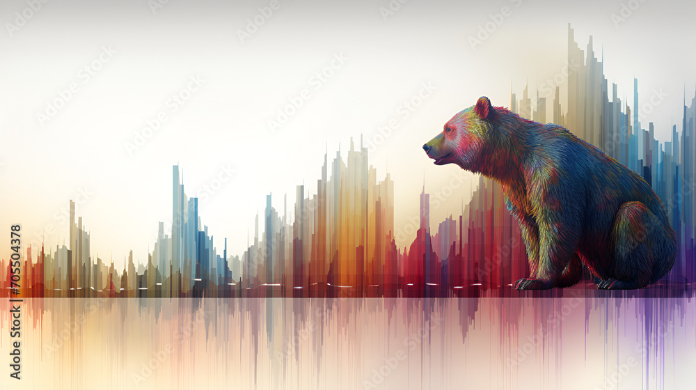 Bear In Front Of Business Graph Chart Of Stock Market Investment ...