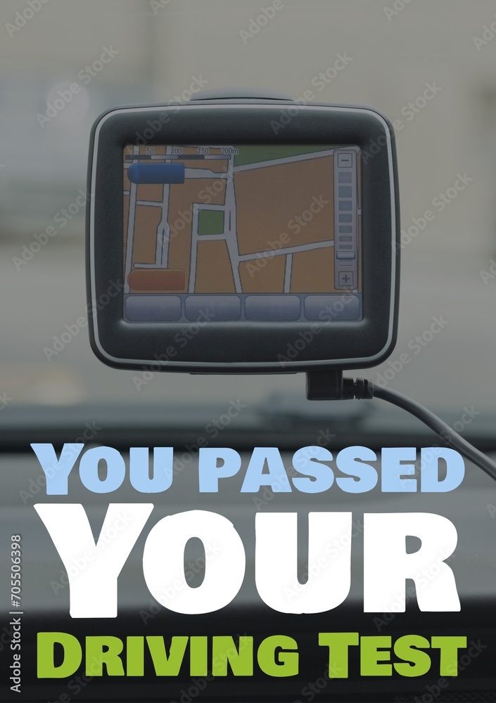 Yay, you passed your driving test text in blue, white and green over ...