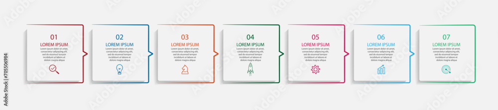 business infographic design 7 parts or steps, there are icons, text and ...