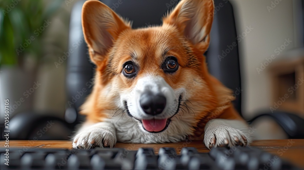 Cute Corgi Dog Looking Into Computer, Desktop Wallpaper Backgrounds ...