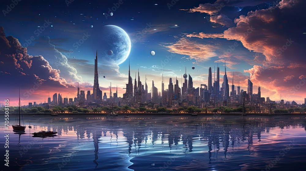 Utopia Anime Futuristic City Skyline Scenery Art Illustration ...