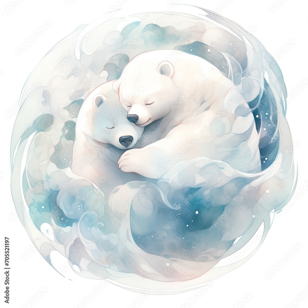 Watercolor cute mother bear and cub isolated on white background ...