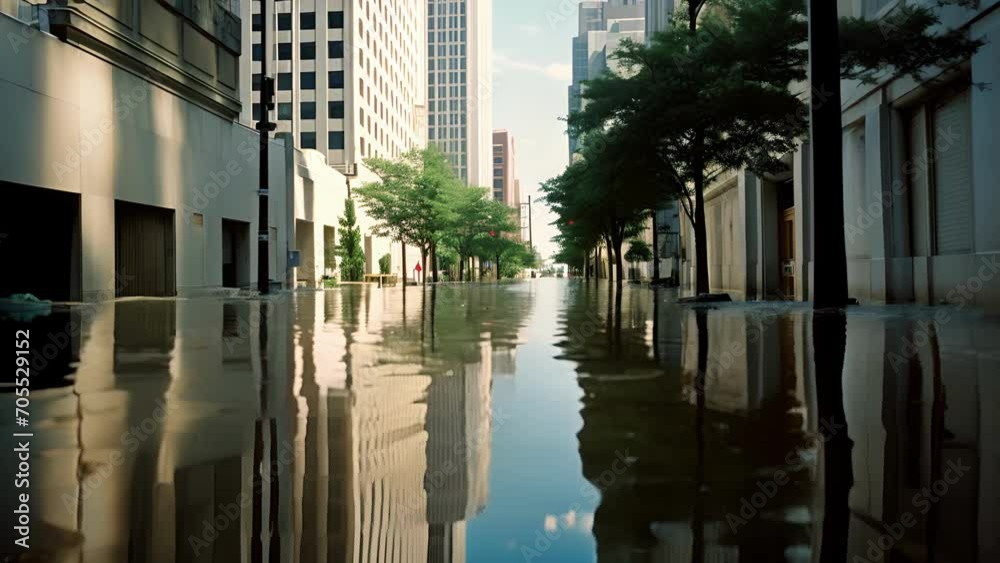 Urban flooding creates a surreal scene in the city as buildings and ...