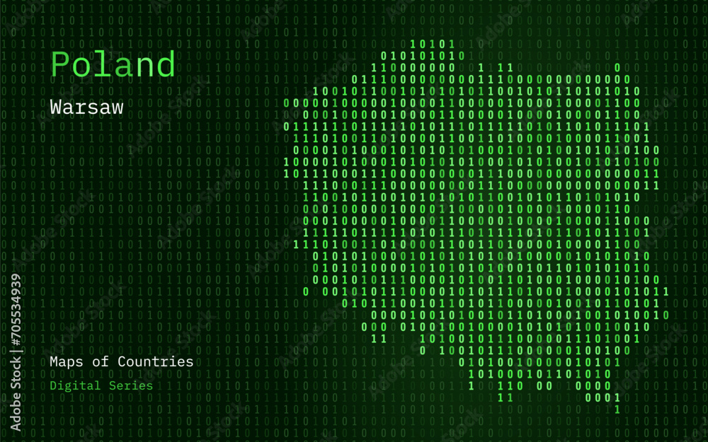 Poland Map Shown in Binary Code Pattern. Green Matrix numbers, zero, one. World Countries Vector ...