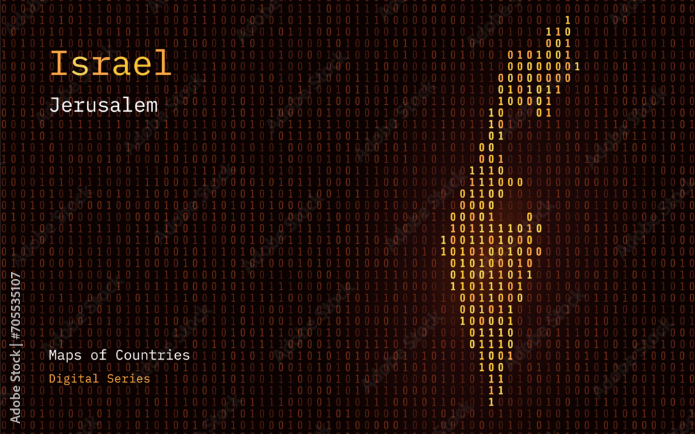 Israel Map Shown in Binary Code Pattern. TSMC. Gold Matrix numbers ...