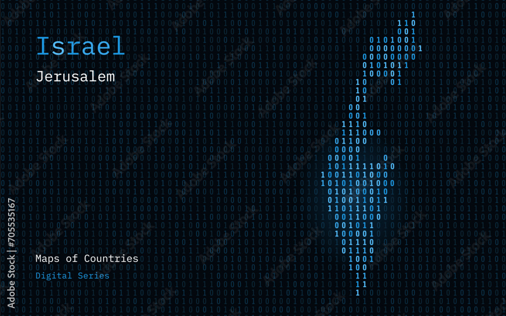Israel Map Shown in Binary Code Pattern. TSMC. Blue Matrix numbers ...