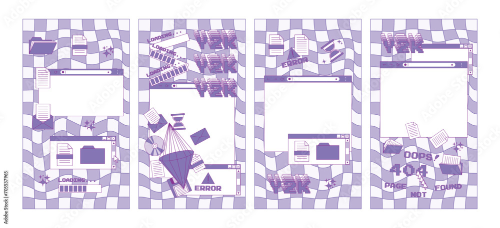 Set of social media story templates in y2k style. Retro PC elements ...