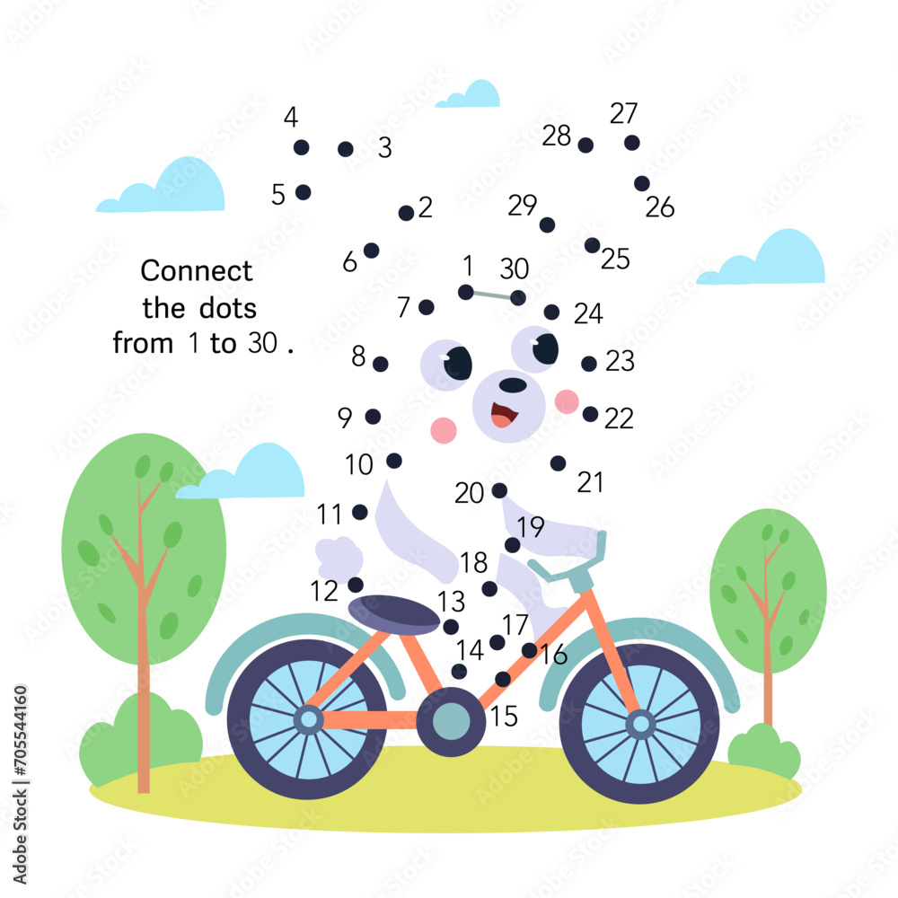 Dot to dot. Connect the dots from 1 to 30. Puzzle game for kids. Cute ...