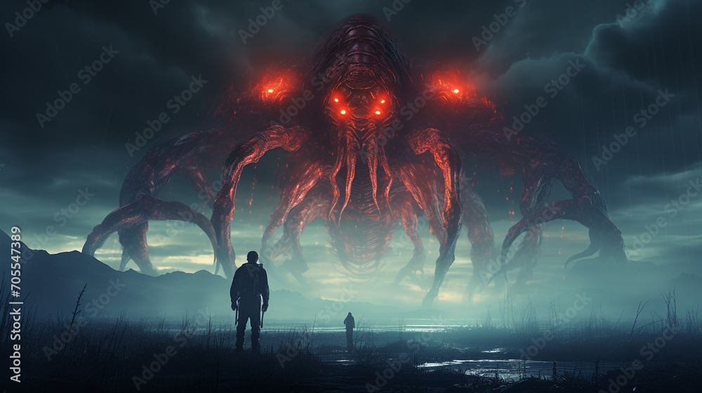 Image of a giant creature as high as the sky. The shape of the giant is ...