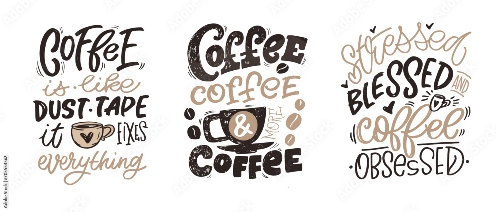 Set with hand drawn lettering quotes in modern calligraphy style about ...