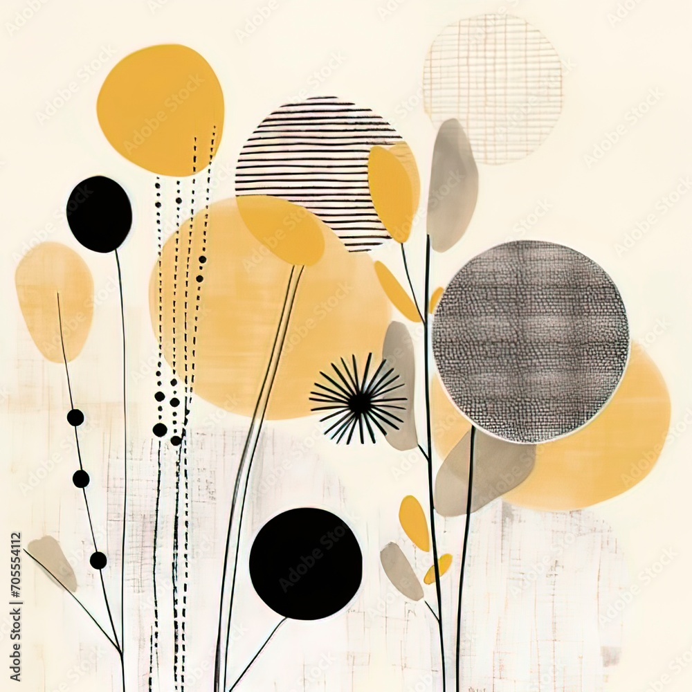 organic modern print on the entire page, pale muted mustard color ...