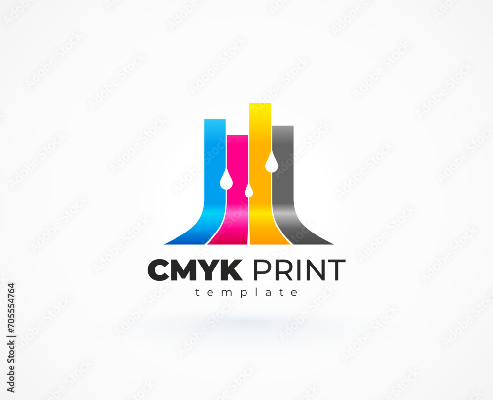 Cmyk print logo. Ribbon lines stripes and drops ink. Template design ...
