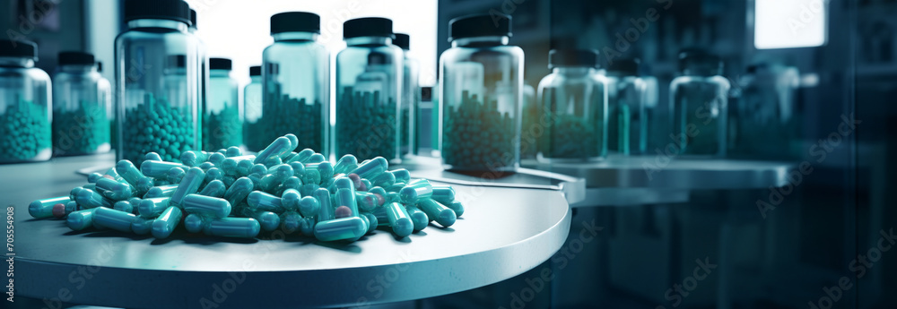 Producing medicines and drugs in futuristic laboratory with advanced ...