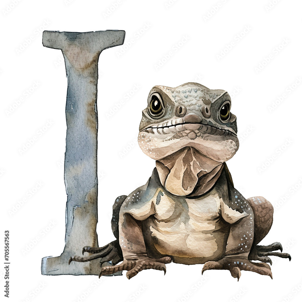 Watercolor Animal alphabet letters. Cute baby animal letter I with ...