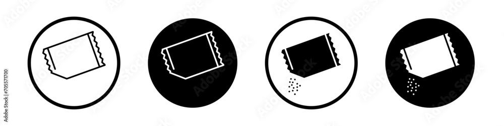 Packet soluble powder icon set. Pour sachet pack powder vector symbol ...