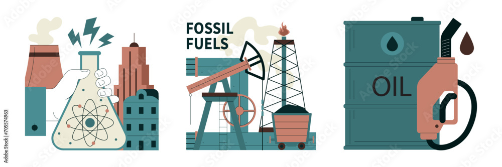 Fossil fuel set. Fossil resources extraction and its impact on climate ...