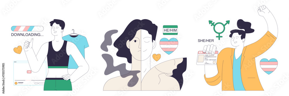 Gender transition process set. Gender-affirming therapy for transgender ...