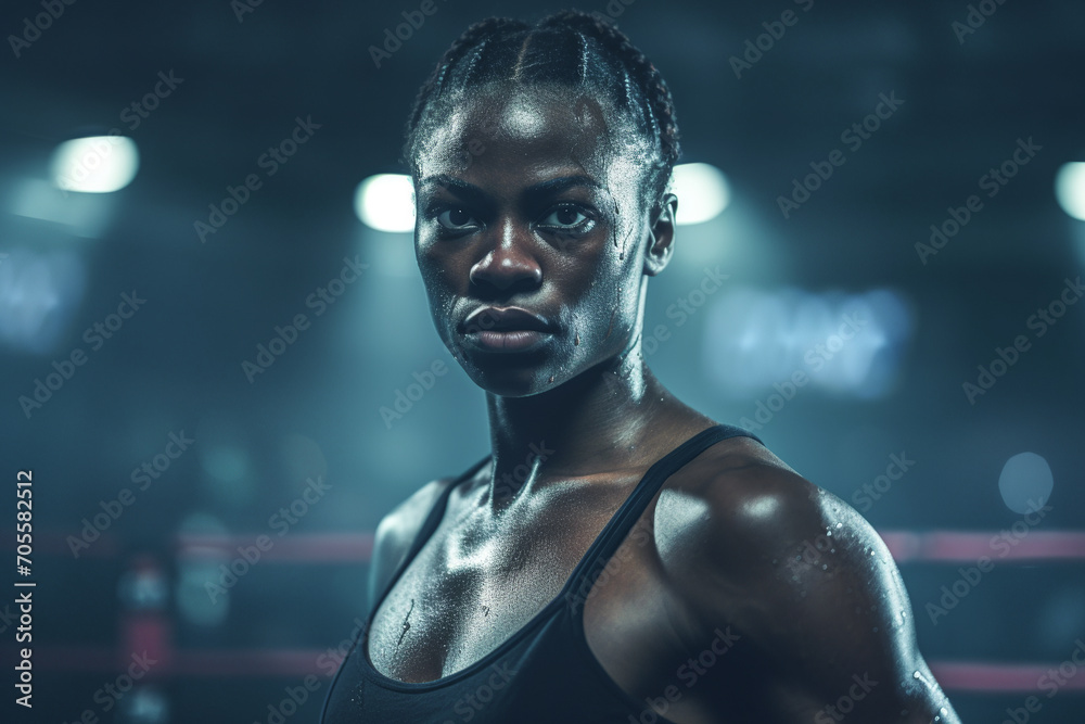 Generative AI image of a confident African American female boxer with ...