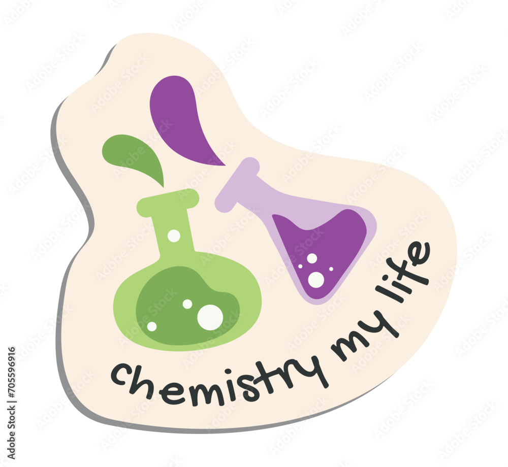 School sticker of cartoon colorful set. A sticker with bright chemical ...