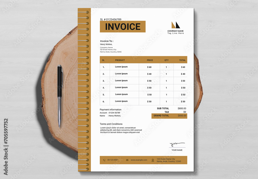 Elegant Invoice Layout Accents Stock Template | Adobe Stock