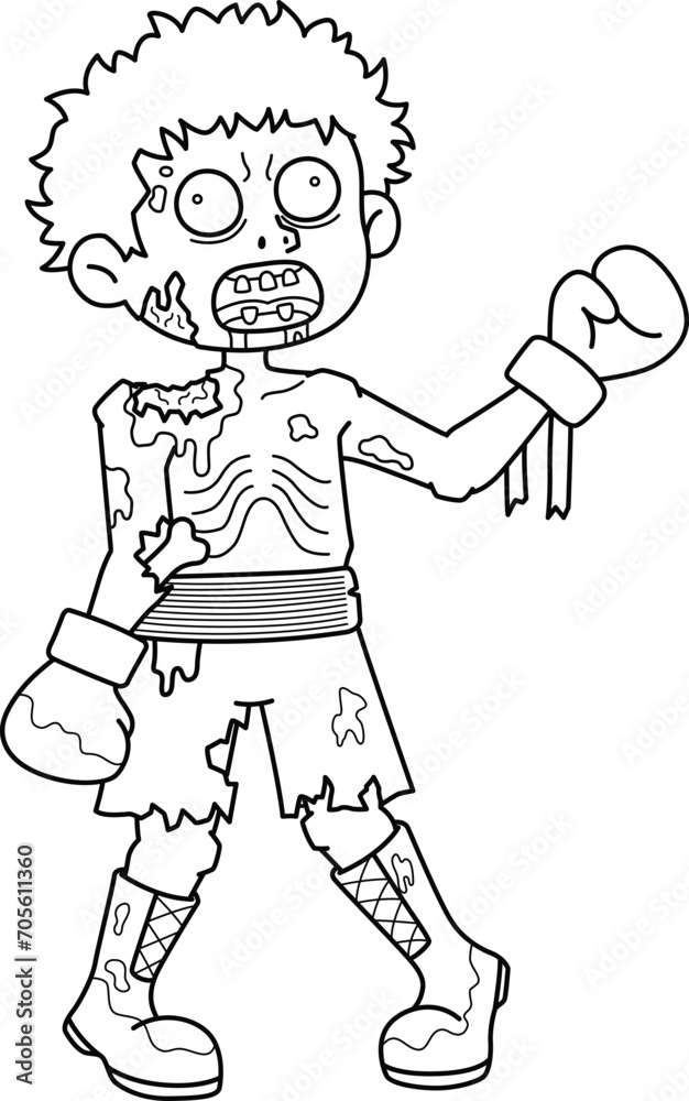 Zombie Boxer Isolated Coloring Page for Kids Stock Vector | Adobe Stock