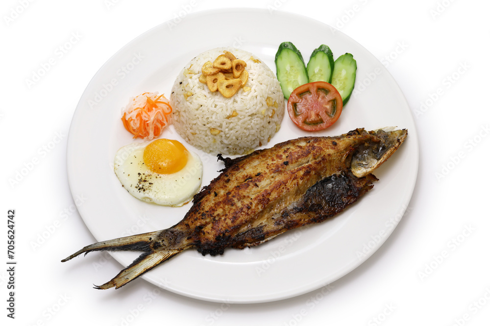 Bangsilog (milkfish, fried rice, and egg), traditional Filipino ...
