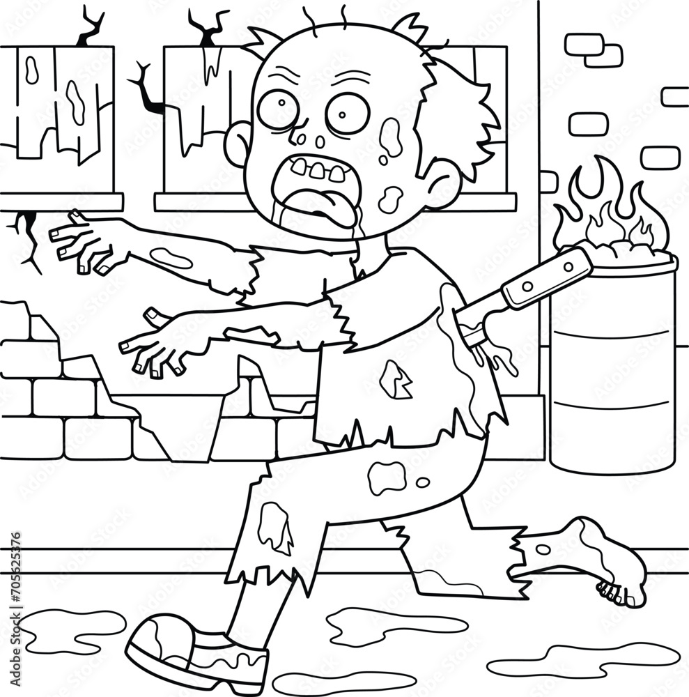 Running Zombie Coloring Page for Kids Stock Vector | Adobe Stock