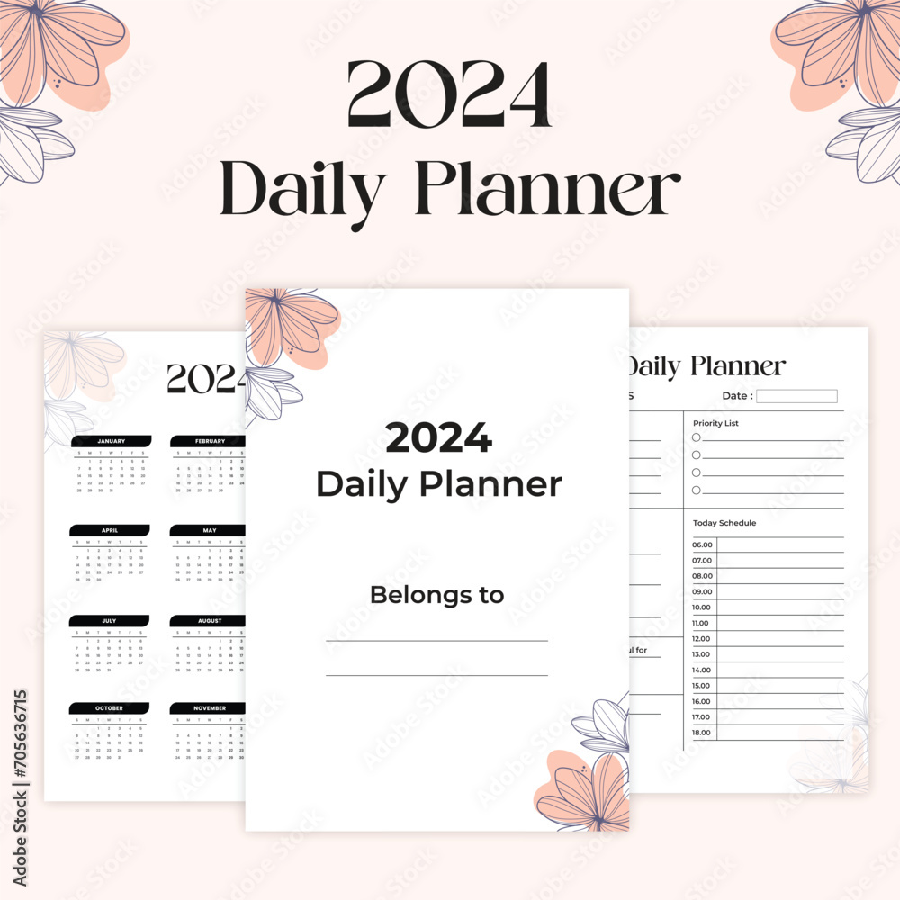 Daily Planner Template Set. Daily Planner Printable Template. Modern ...
