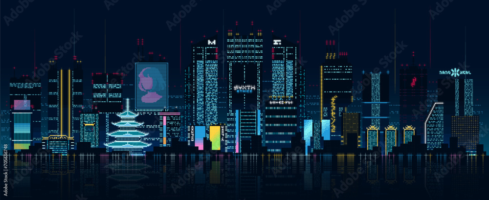 Cyberpunk background. Futuristic night cyberpunk city background with ...